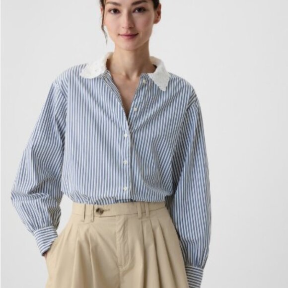Doen | Tops | Navy Blue Den Organic Cotton Striped Big Shirt Nwt Xxs ...